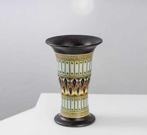 Антикварная полихромная глиняная ваза 1900г, 27 см