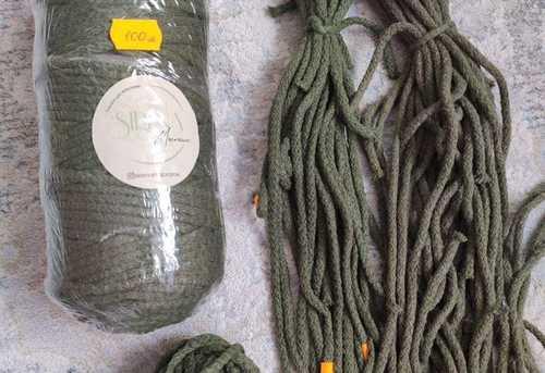 Шнур хлопковый 5мм цвет хаки для макраме, вязания