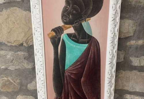 Картина маслом Африканка/ старинная картина