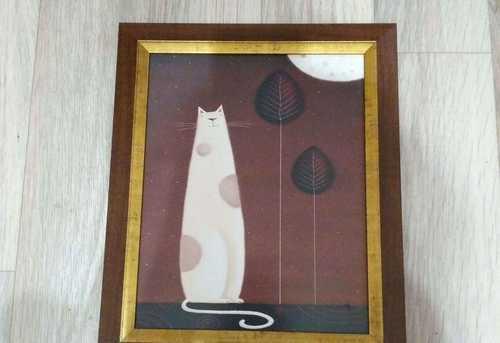 Постер в раме "Кот и два листка"