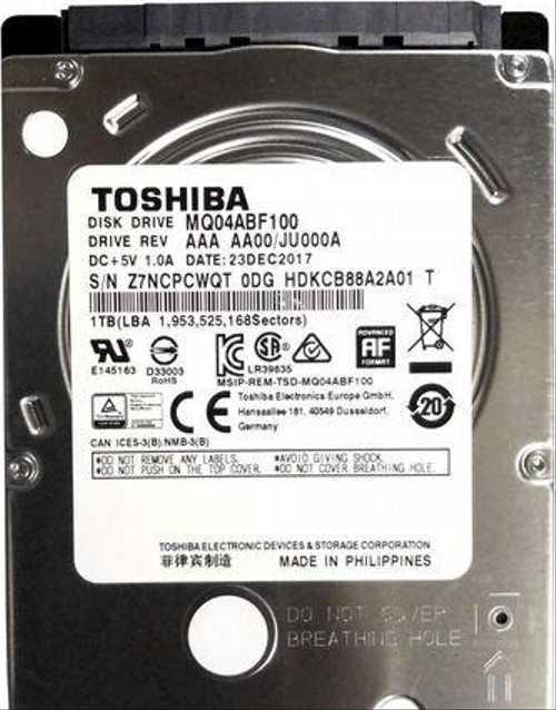 Жесткий диск Toshiba MQ04 mq04abf100, 1тб, HDD, SA