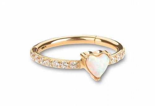 Кольцо кликер 1.2 мм Steel Gold сердце Опал