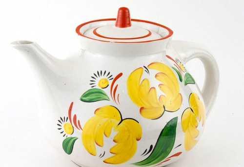 Большой чайник керамика СССР цветочный орнамент