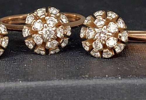 Золотые серьги и кольцо ринго 585 проб бриллианты