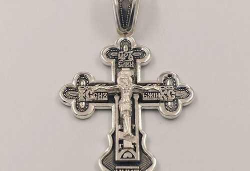 Большой объёмный православный крест из серебра,068