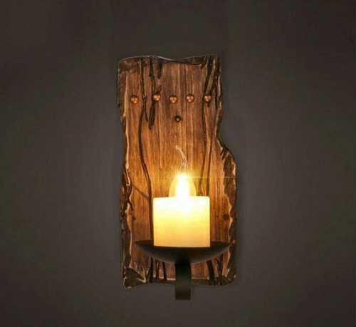 Настенный светильник «Свеча» На деревянной основе