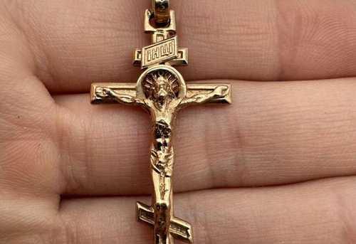 Крест нательный золото 585 распятие фианит