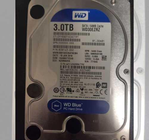 HDD WD blue 3 Тб меленький пробег, не китай