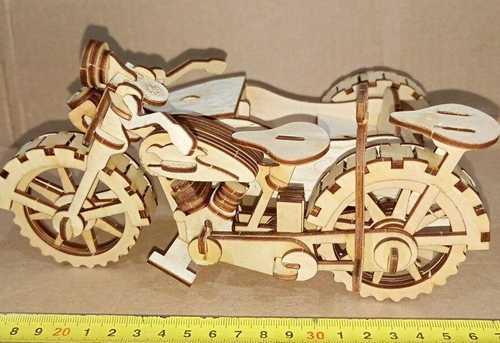 Модель деревянная Мотоцикл с коляской колёса