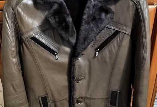 Кожанная натаральная мужская зимняя куртка
