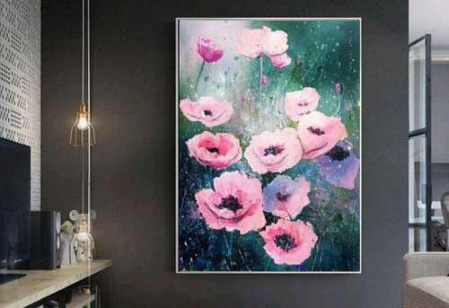 Большая картина Розовые Цветы Музейное Качество
