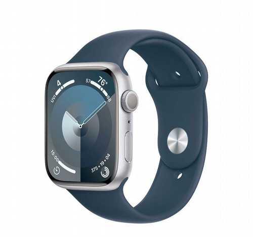 Умные часы Apple Watch Series 9 GPS, 45mm, Aluminium Case with Sport Band M/L, Silver/Storm Blue (Се