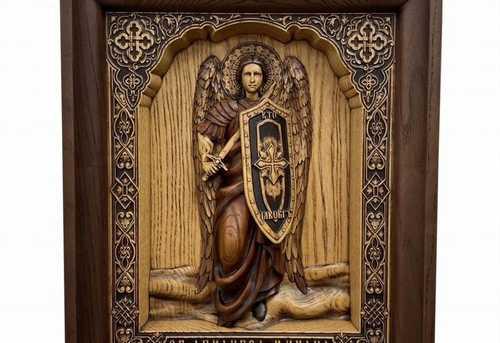 Резная икона из ясеня Святой Архангел Михаил