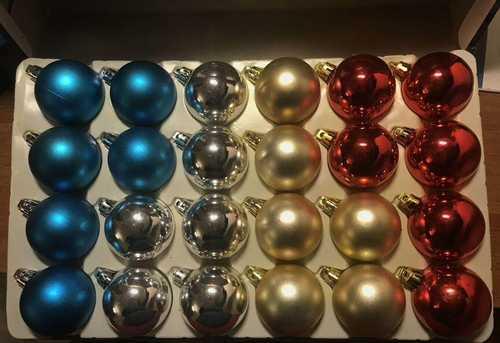 Елочные шары 24 шт синие серебряные золотые красны