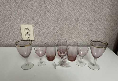 Рюмка, бокал, фужер, стакан розовое стекло из СССР