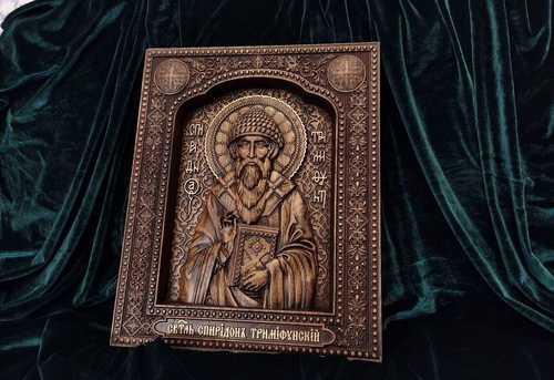 Икона из дуба Святитель Спиридон Тримифунтский