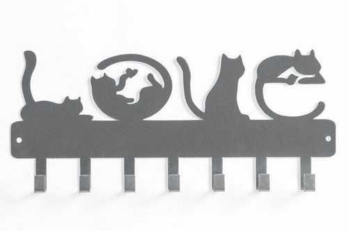 Ключница настенная "Love 4 кота", серый цвет