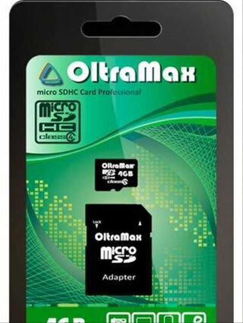 Карта памяти 4GB Micro-SD OltraMax+SD Class 4 Blac