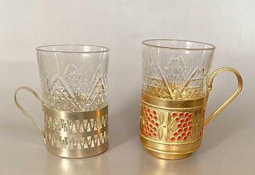 Два хрустальных стакана с подстаканниками, СССР