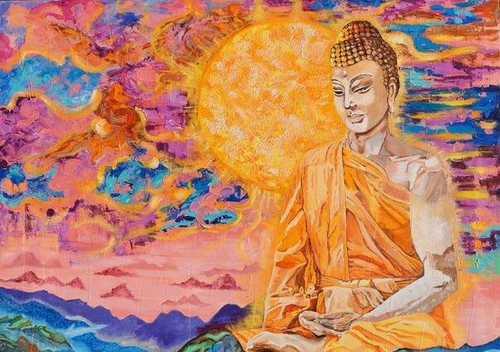 Картина Солнечный Будда большая Интуитивная Жив