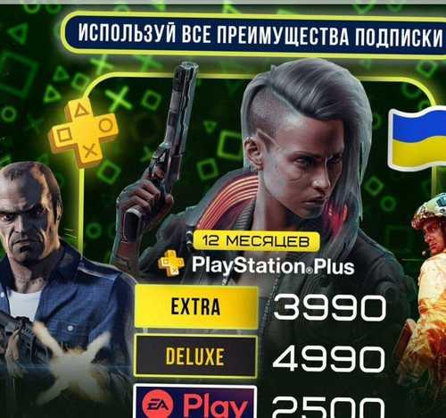 Подписка ps plus Delux Extra   EA play на год РФ (Арт.25935)