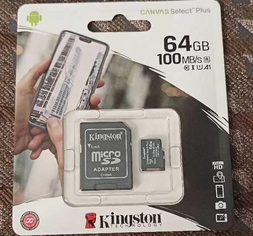 Карта памяти microsd 64Gb Kingston