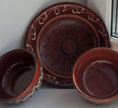 Керамическая глиняная посуда набор пиалы тарелка