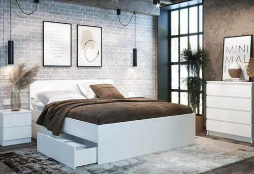 Кровать с ящиками белая двухспальная ikea-стиль