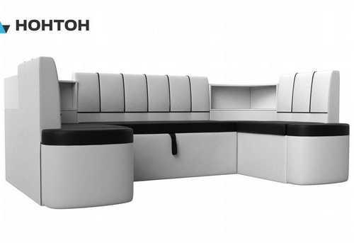 Кухонный диван п-образный Тефида экокожа чёрный