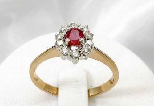 Золотое кольцо с бриллиантами и рубином 2.98 гр