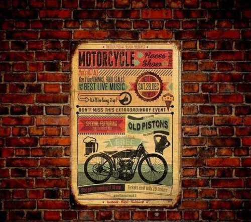 Винтажная металлическая табличка Motorcycle мото