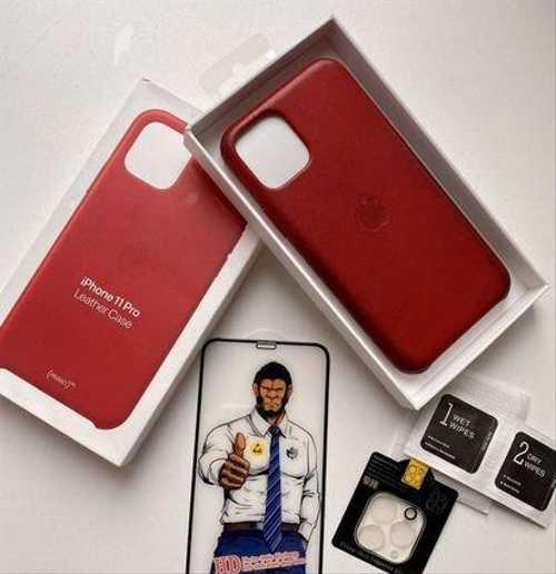 Чехол Leather case red iPhone 11 pro