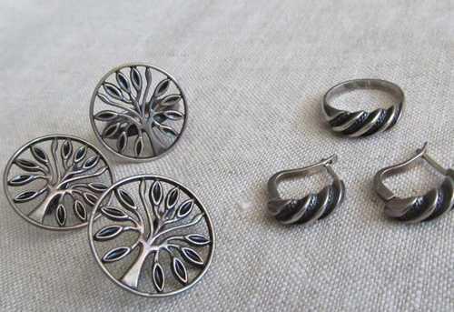 Комплекты кольцо серьги серебро, серебрение