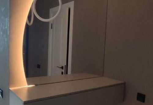 Зеркало с подсветкой в ванную полукруглое