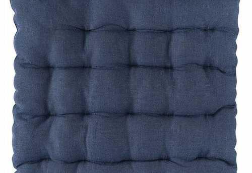 Подушка на стул из стираного льна синего цвета из