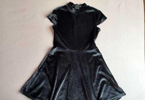 Нарядное черное бархатное платье 8-10 лет 134-140р