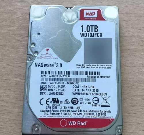 Жесткий диск WD10jfcx, WD Red, 1 Тб, SATA, 2.5"