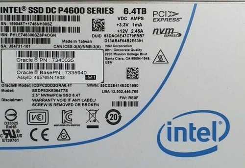 SSD Intel 6.4Тб U.2 P4600 ssdpe2KE064T7S nvme
