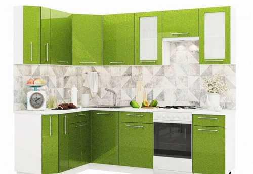 Кухня Олива металлик 1,5х2,4 м (Зеленый Лимон)