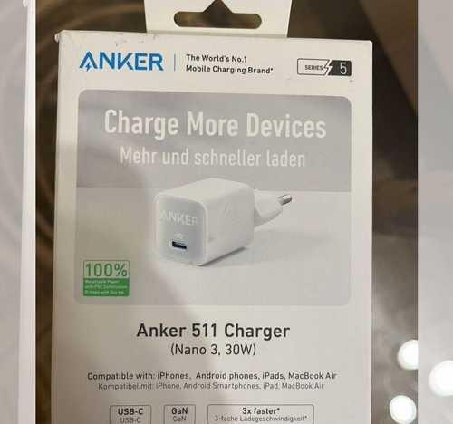 Зарядка Anker 30W USB-C Nano 3 (Оригинал, новая)