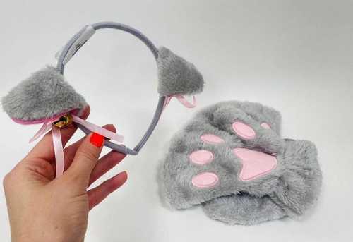 Набор митенки кошачьи лапки перчатки+ободок