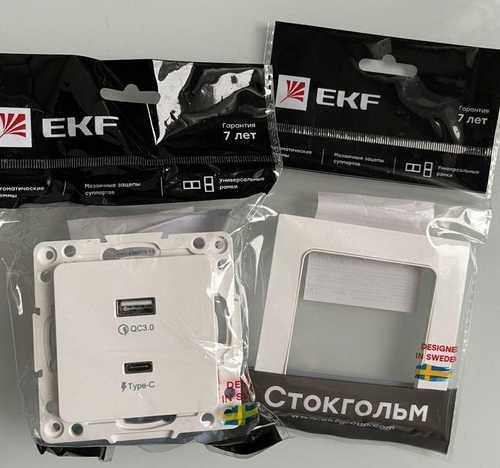Розетка EKF с 2USB белый EYR-2USB-type-C