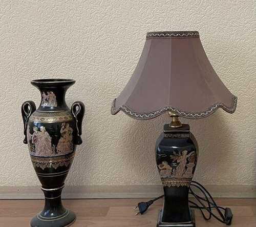 Ваза и лампа настольная черная керамика Греция