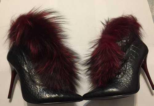 Туфли-ботильоны Paolo Conte, бордовые, с опушкой