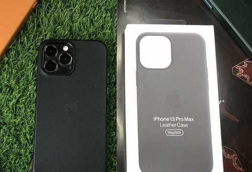 Чехол на iPhone 13 Pro Max кожаный MagSafe. Чёрный