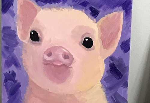 Картина "свинюшка" на грунтовоном картоне (маслом)