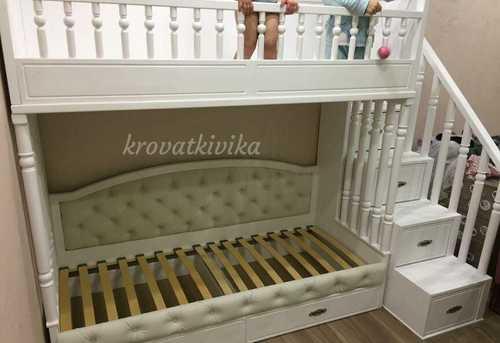 Двухъярусная детская кровать домик с каретной стяж