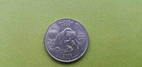 Монета 25 центов "Штат Аляска", Мозамбик 1 escudo