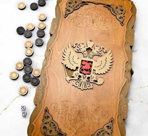 Нарды большие деревянные Герб России 50х50см новые
