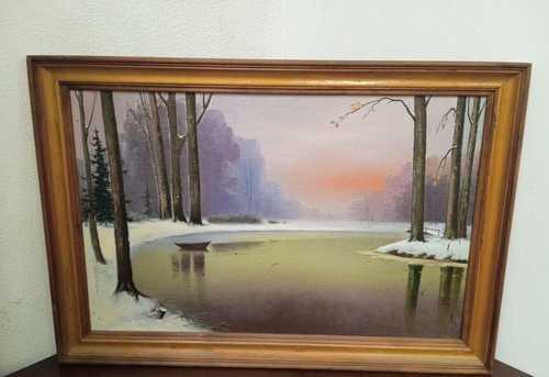 Картина Ранний снег холст масло В. Самыкин